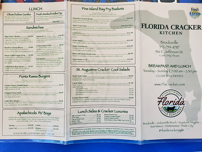 This isn't just a menu&mdash;it's a roadmap to Florida's culinary soul. From Okechobee Gumbo to Apalachicola Po' Boys, geography never tasted so good.