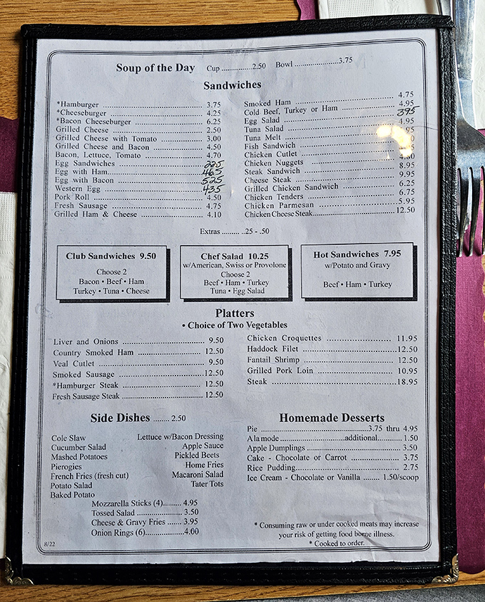 A menu that hasn't surrendered to food trends or fancy fonts&mdash;just honest offerings at prices that won't make your wallet weep.