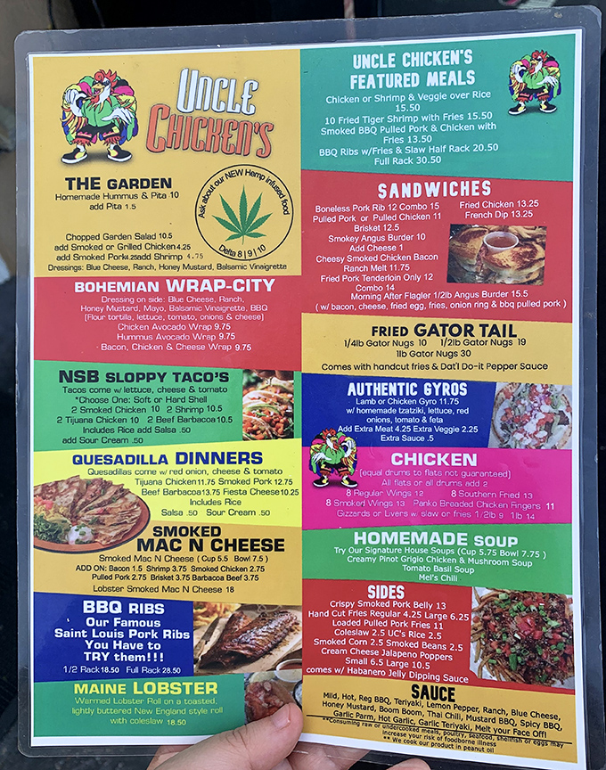 This menu isn't just a list&mdash;it's a roadmap to flavor town. From "Bohemian Wrap-City" to fried gator tail, decision paralysis has never been so delicious.