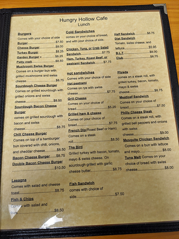 This menu isn't trying to reinvent the wheel&mdash;it's perfecting it. From burgers to "The Bird," every option promises satisfaction without pretension.