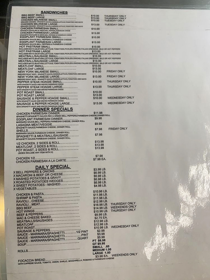 The menu board reads like an Italian family tree, with each sandwich option more tempting than the last.