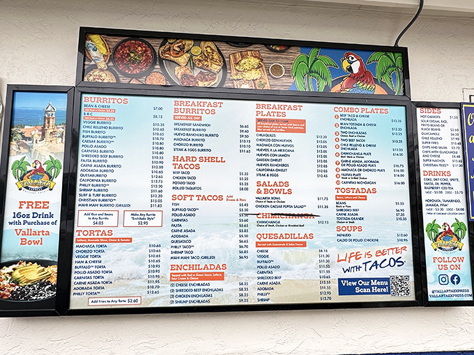 The menu board of dreams. Like reading a love letter written in carne asada, guacamole, and cheese.