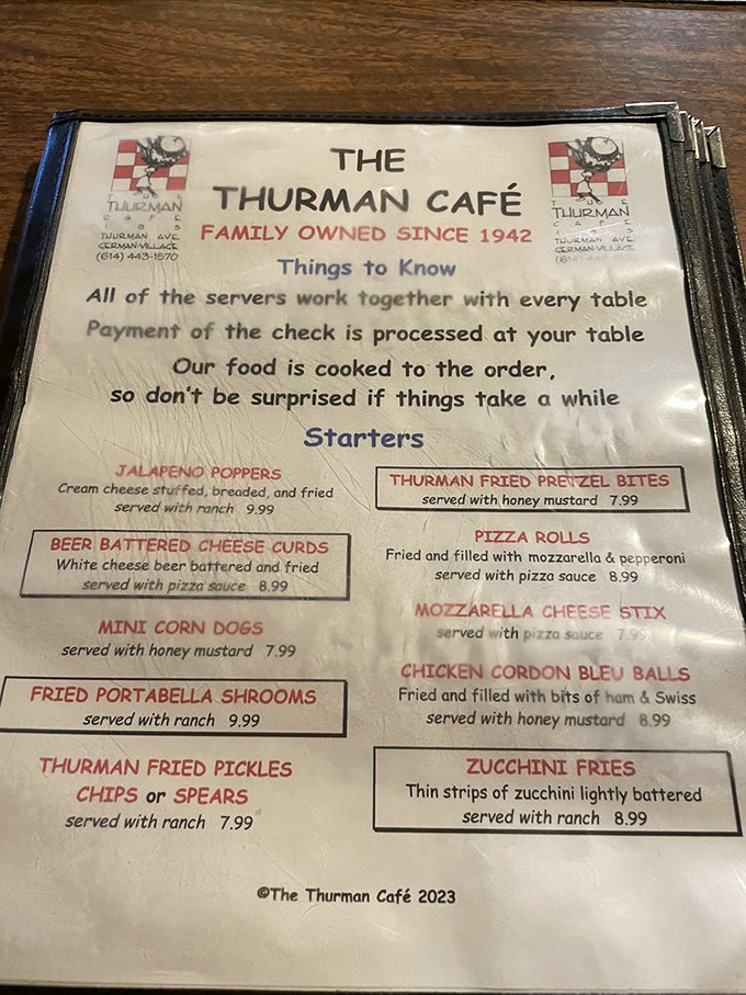 The menu reads like a carnival barker's dream—each appetizer more gloriously indulgent than the last. "Cooked to order" is both promise and fair warning.