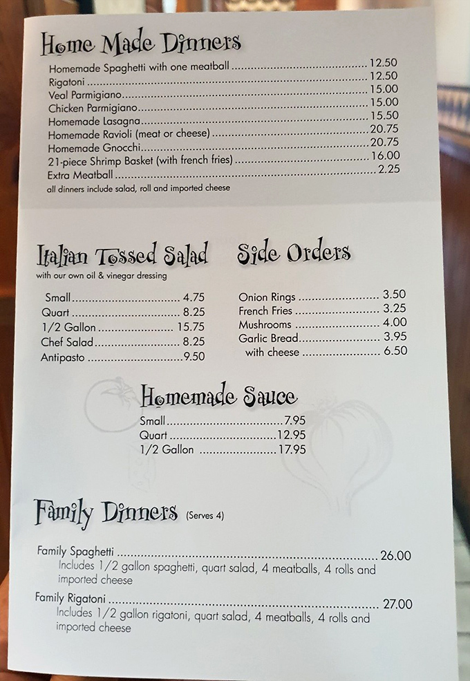 A menu that reads like a love letter to Italian-American classics – no foam, no deconstructed anything, just the good stuff.