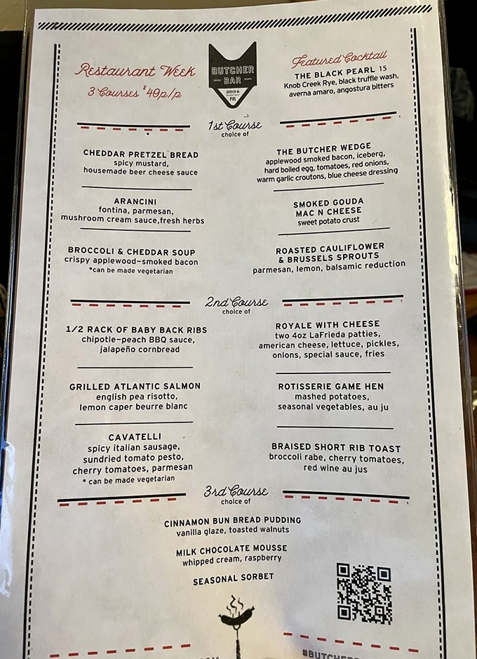 This menu reads like poetry to carnivores&mdash;LaFrieda patties, baby back ribs, and bread pudding that would make your grandmother jealous.