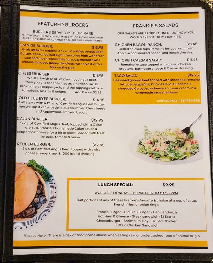 The menu tells you everything you need to know&mdash;straightforward, focused, and unapologetically delicious. That Frankie Burger with "ooey gooey" Swiss isn't messing around. 