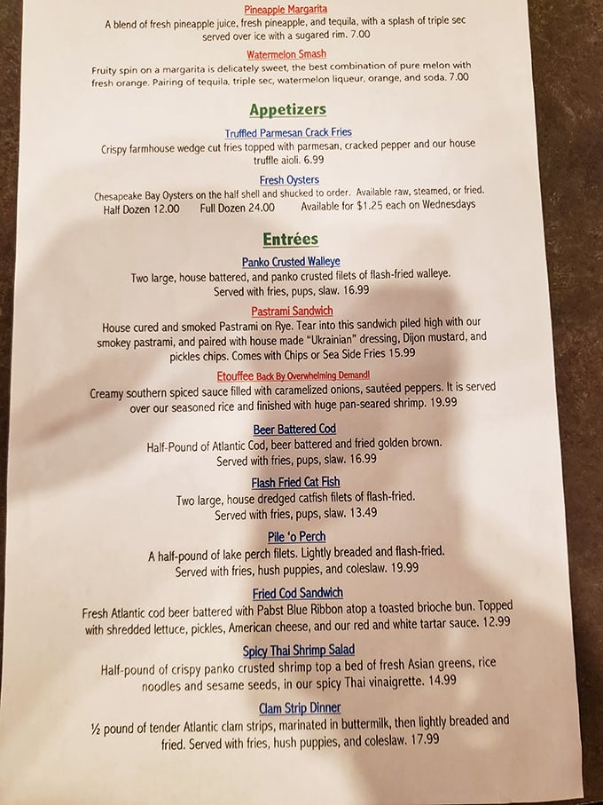 The menu reads like a love letter to seafood enthusiasts &ndash; perch, walleye, and oysters take center stage in this Great Lakes culinary adventure.