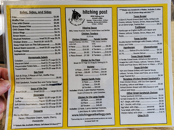 The menu board reads like a love letter to comfort food classics, with chicken taking center stage in every possible configuration.