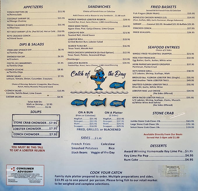 A menu that reads like a love letter to the sea. Each item represents a different chapter in the story of Florida's maritime bounty.