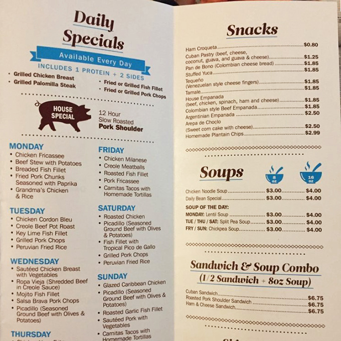 The menu reads like a love letter to Cuban cuisine, with daily specials that would make your abuela nod in approval.