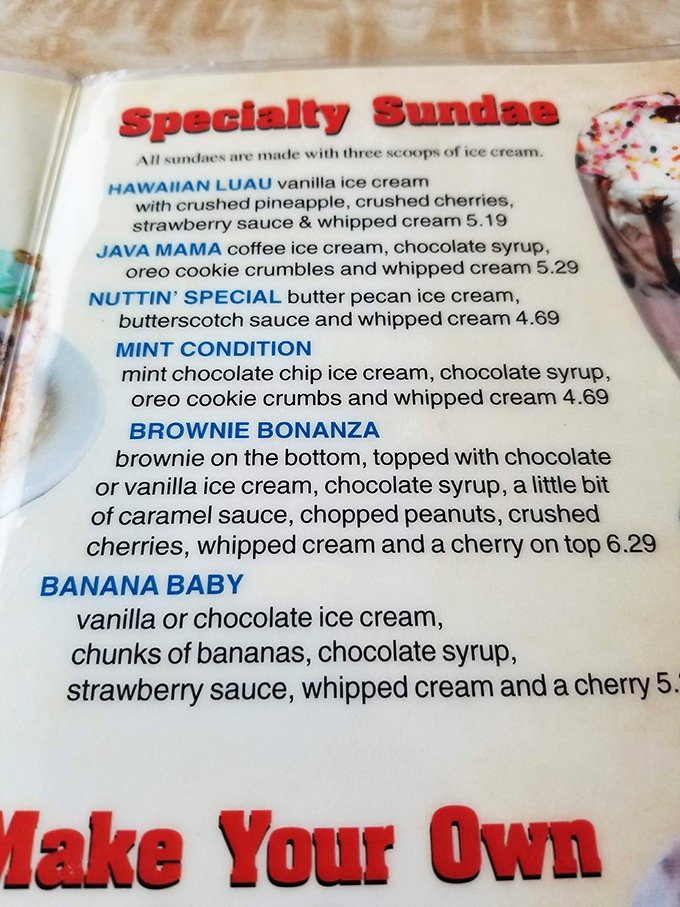 The dessert menu reads like poetry for your sweet tooth, with the "Brownie Bonanza" serving as the epic novel of sundaes.