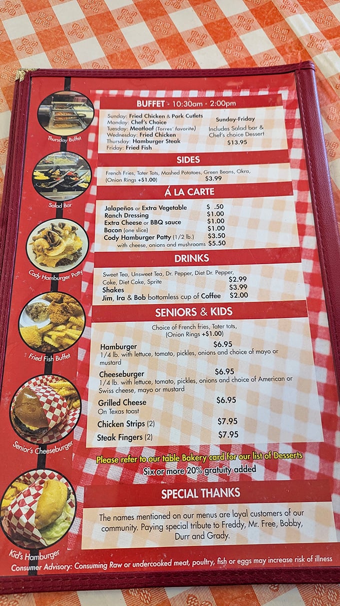 A menu that honors loyal customers by name tells you everything about this place's heart before you taste a single bite.