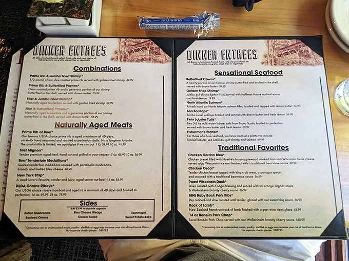 This isn't just a menu&mdash;it's a roadmap to happiness. The "Sensational Seafood" section isn't false advertising, folks.