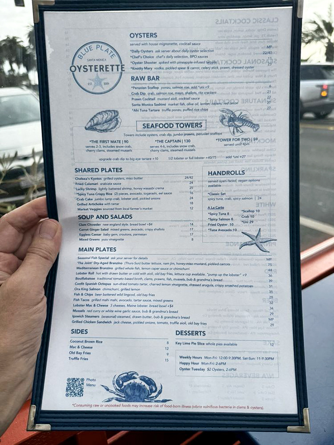 A menu that reads like poetry to seafood lovers. The real struggle isn't what to order, but how to justify not ordering everything.