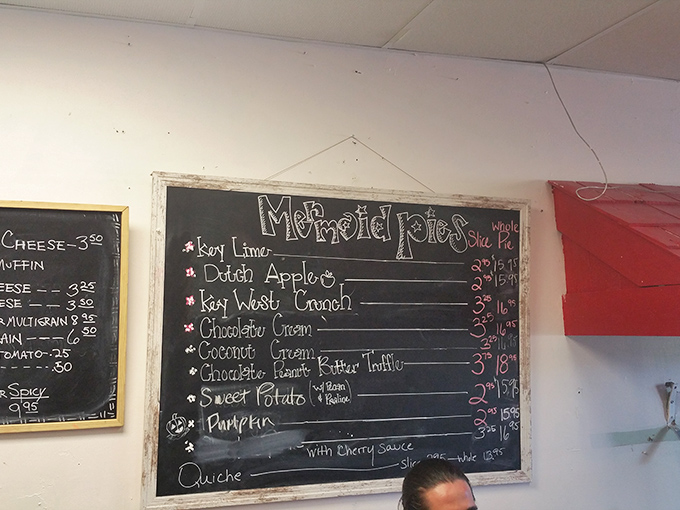 The chalkboard menu reads like a dessert lover's bucket list, with Key Lime pie leading the parade of sweet temptations.