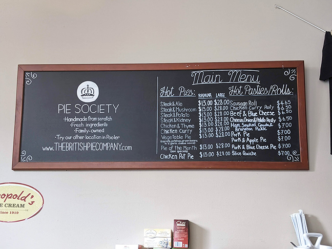 The menu board reads like a British culinary passport &ndash; each savory pie and pastry offering a different destination for your taste buds.