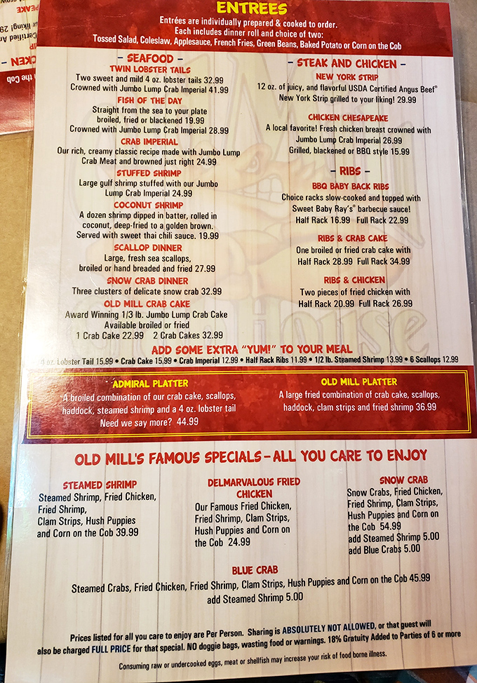 This menu isn't just a list of dishes&mdash;it's a treasure map to seafood nirvana with the award-winning crab cake as X marks the spot.