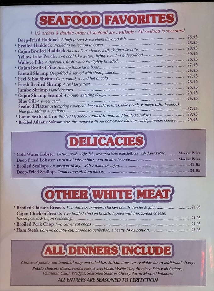 The menu reads like a love letter to Wisconsin's supper club tradition. Each seafood option promises a delicious detour from the steaks that made this place famous.