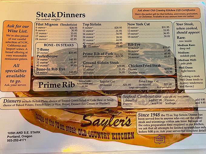 This isn't just a menu &ndash; it's a declaration of steakhouse independence. The 72-ounce challenge has been tempting brave eaters since Truman was president.