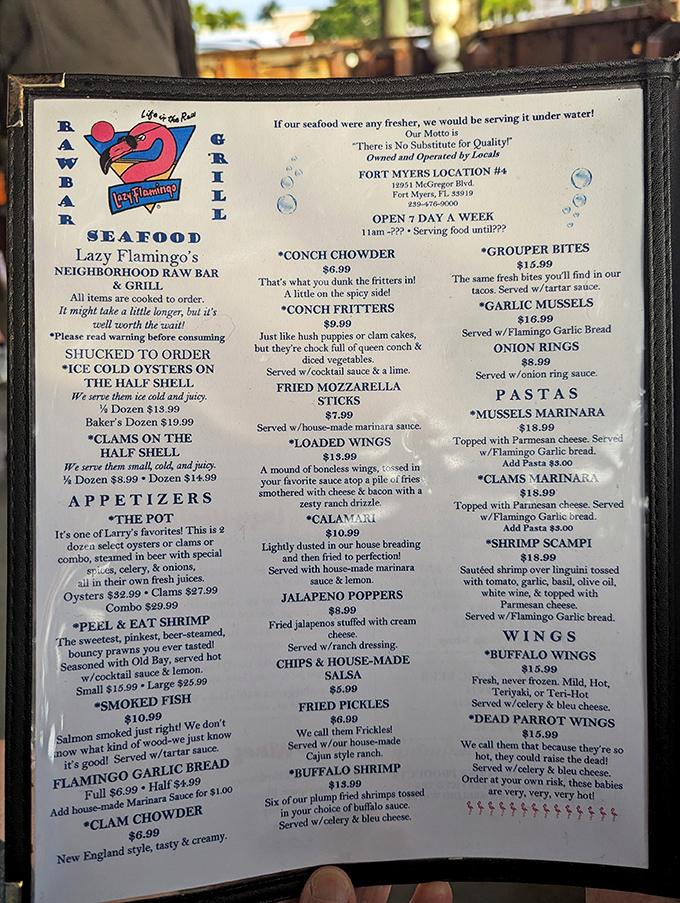 This menu isn't kidding about freshness&mdash;reading it is like getting a delicious preview of what's swimming just offshore.