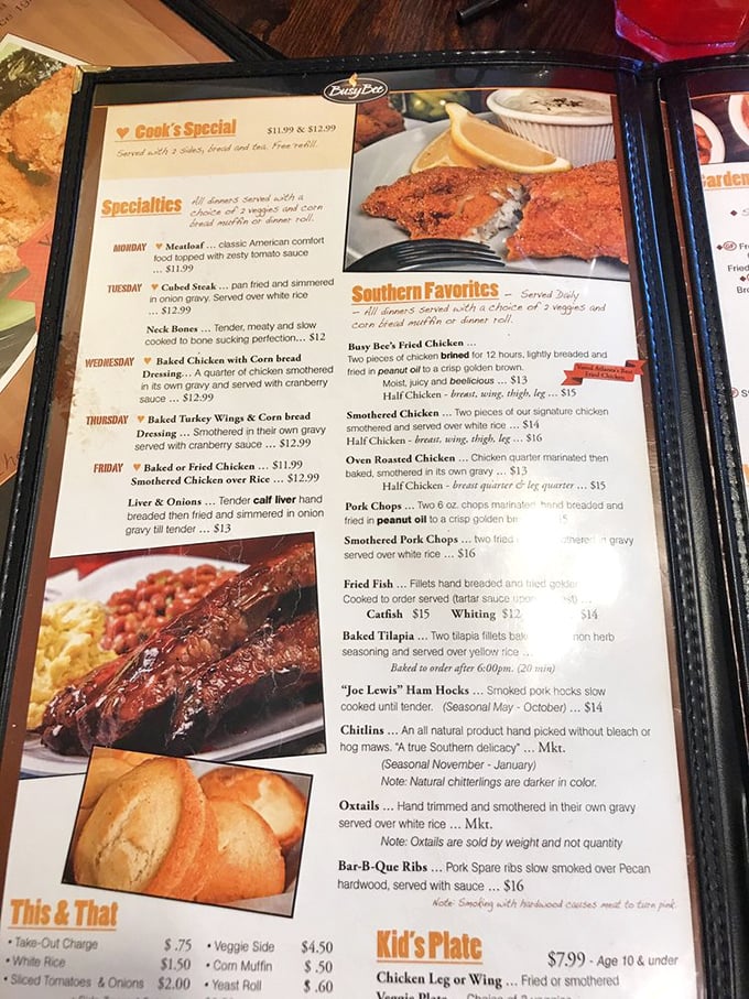 A menu that reads like a love letter to Southern comfort, promising edible happiness on every page.