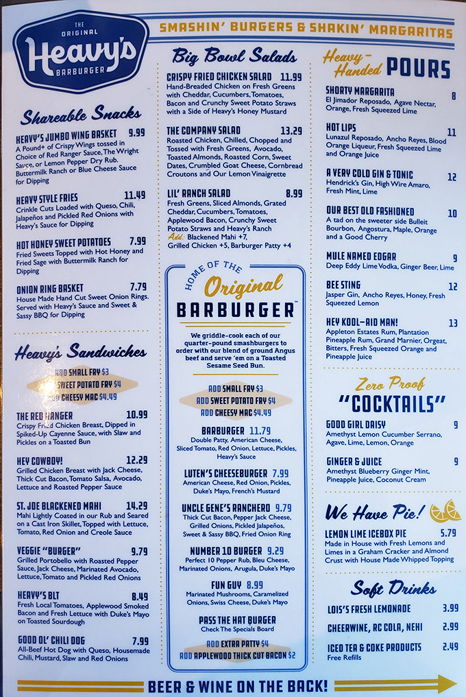 This menu isn't just a list&mdash;it's a roadmap to flavor paradise. The "Smashin' Burgers & Shakin' Margaritas" tagline should be on a t-shirt.