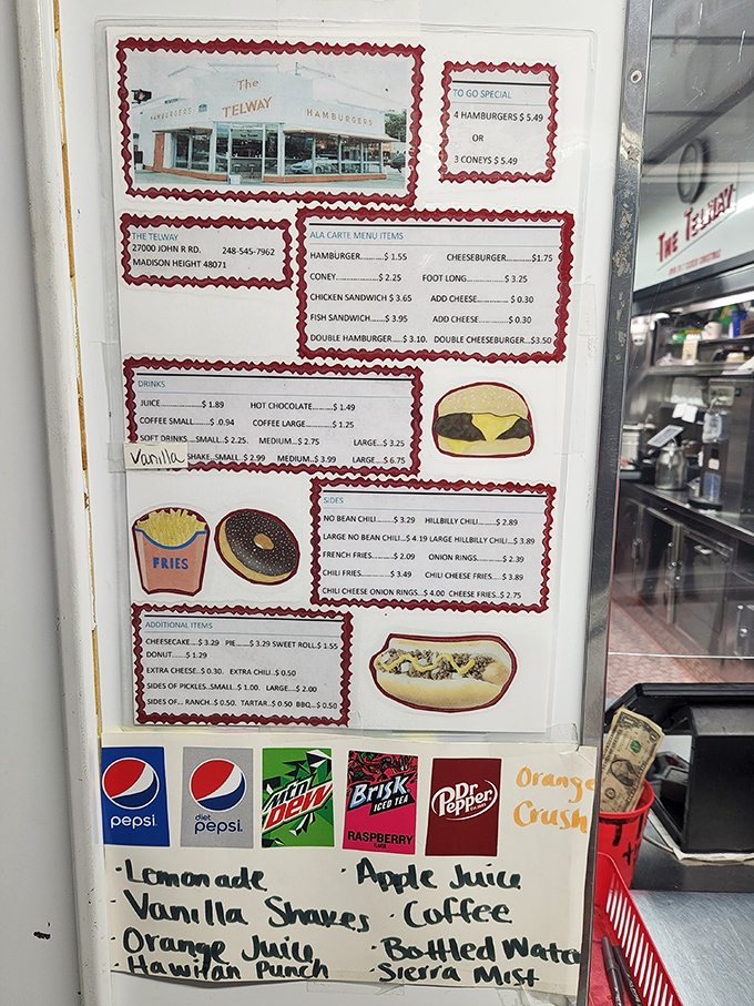 A menu that hasn't needed updating since your parents' first date. Simple, straightforward, and absolutely no avocado toast in sight.