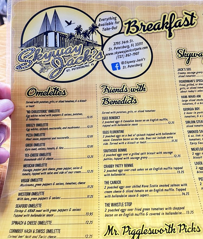 This menu isn't just a list of food&mdash;it's a roadmap to happiness. The "Friends with Benedicts" section alone deserves a Pulitzer.