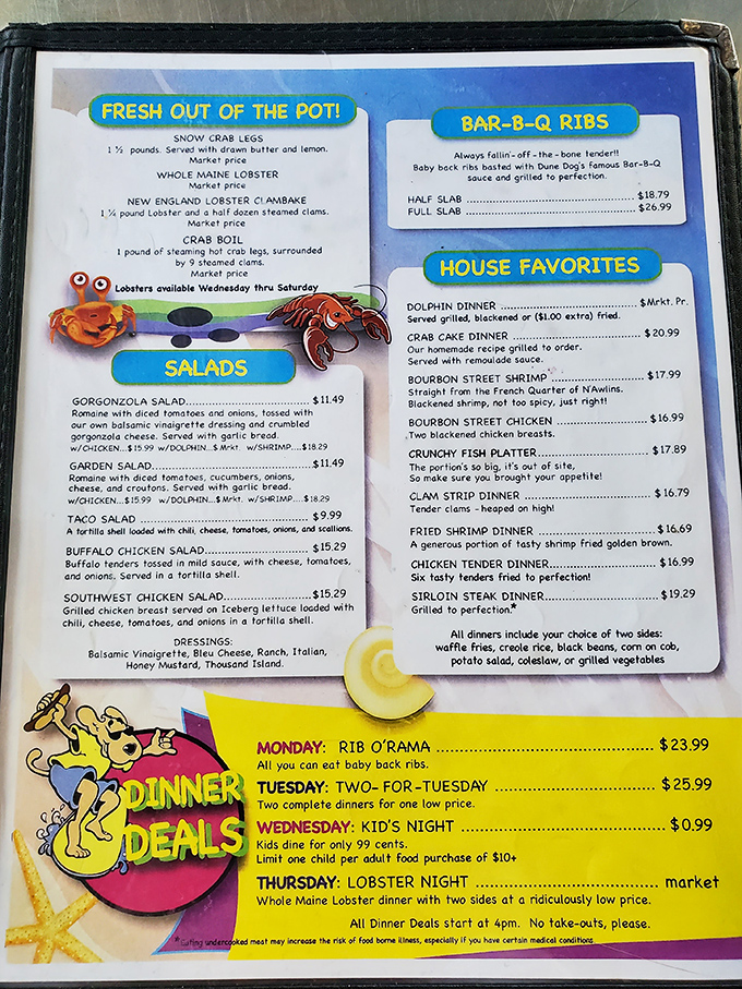 A menu that reads like a love letter to seafood lovers and comfort food enthusiasts alike. Decisions, decisions!