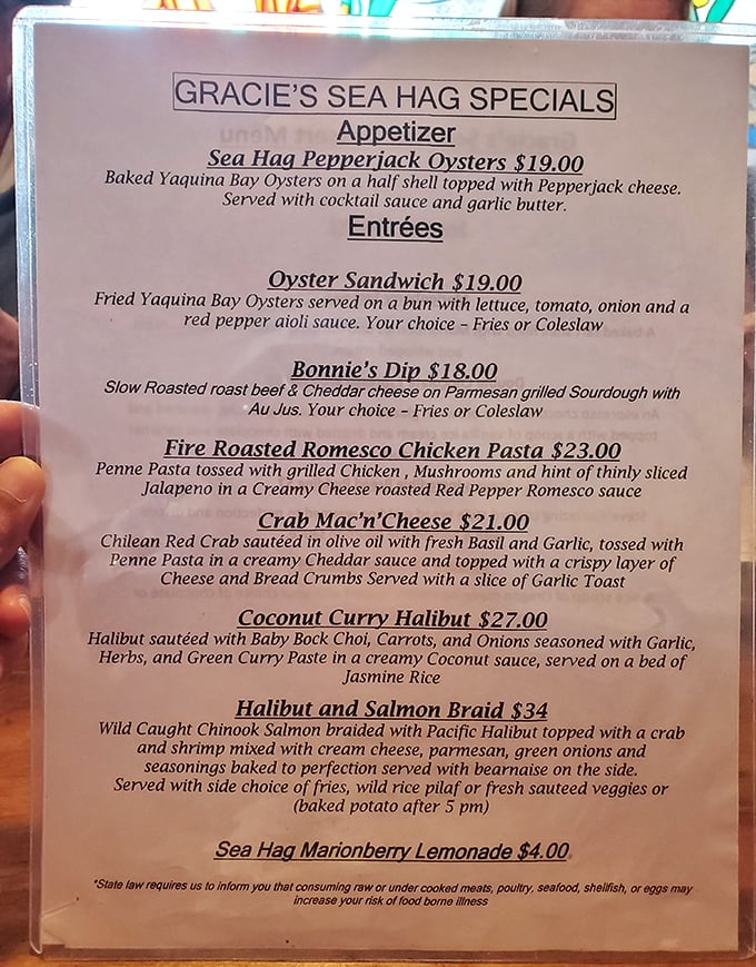 The menu reads like a love letter to the Pacific, with each dish showcasing Oregon's coastal bounty in deliciously creative ways.