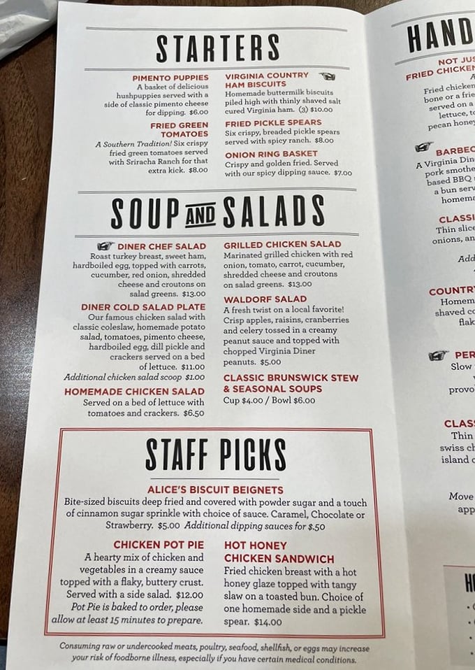 This menu isn't just a list of dishes&mdash;it's a roadmap to Southern culinary bliss. The "Staff Picks" section is your treasure map.