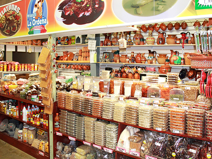 A culinary explorer's dream&mdash;shelves packed with authentic Mexican spices, dried chilies, and clay pottery that would make even the most seasoned cook weak at the knees.