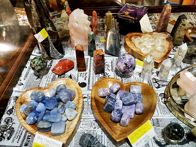 Nature's jewelry store on full display. These heart-shaped dishes of colorful minerals prove Mother Earth was the original artist long before humans picked up a paintbrush.