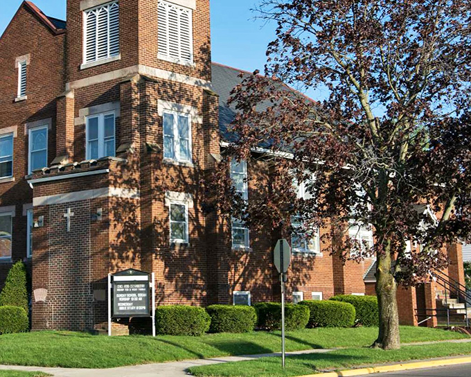 This stately brick church stands as a testament to Bucyrus' architectural heritage, its sturdy walls having witnessed generations of community gatherings.