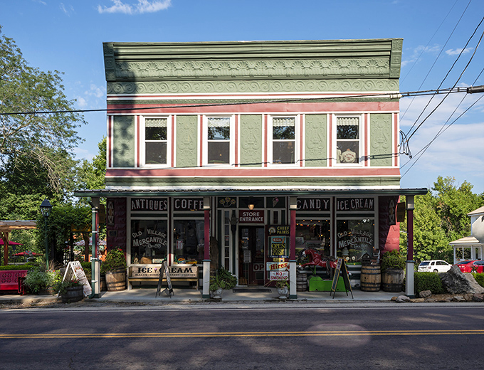 The Old Village Mercantile's mint-green facade isn't just a store &ndash; it's a time machine dispensing ice cream, coffee, and nostalgia.