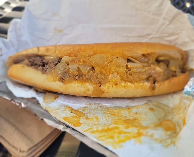 Behold the star of the show&mdash;thinly chopped steak and melted cheese cradled in a perfect roll. Poetry in sandwich form.