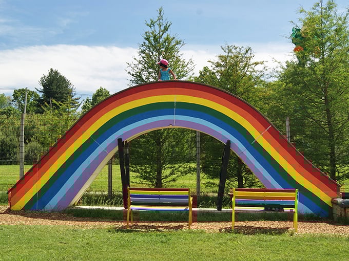 Somewhere over this rainbow, dreams of simpler times come true. The colorful arch makes everyone feel like a kid again.