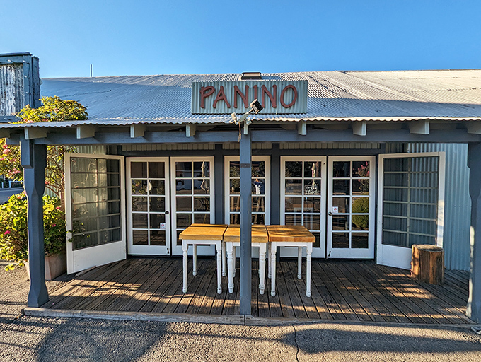 Panino's rustic corrugated exterior belies the sandwich artistry happening inside, where bread becomes a canvas for culinary creativity.