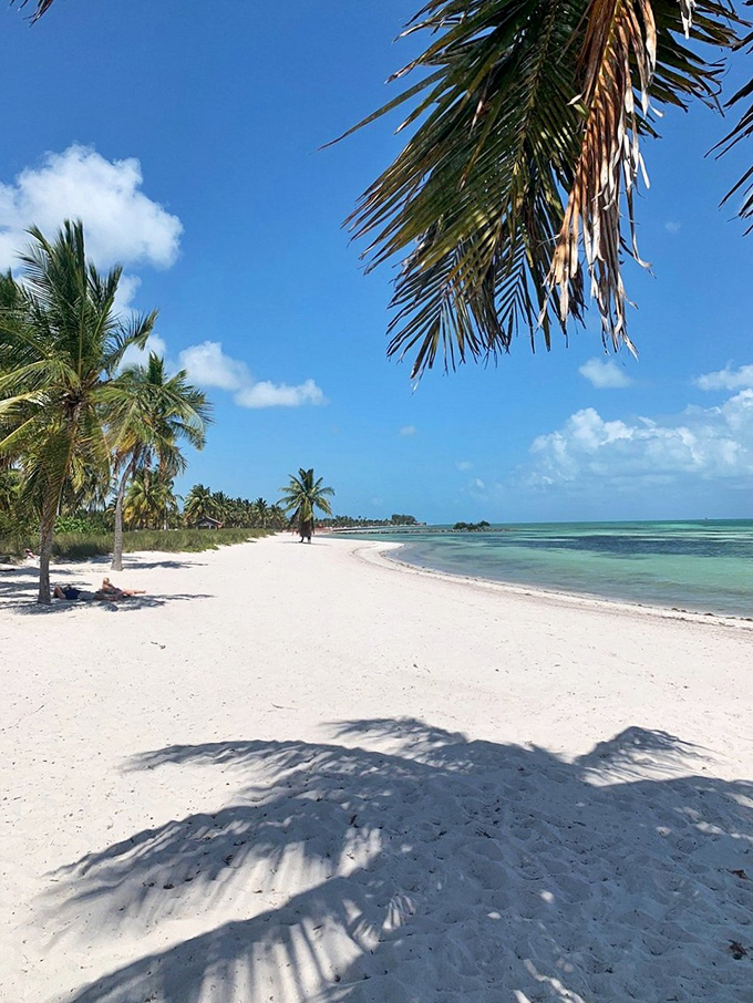 This isn't just a beach, it's a desktop screensaver come to life. Palm shadows dancing on sand so white it squeaks under your feet.