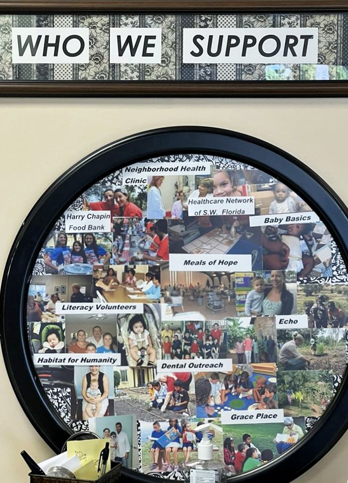Shopping with purpose &ndash; this display showcases the many local organizations that benefit from your treasure hunting. Retail therapy that actually provides therapy! 