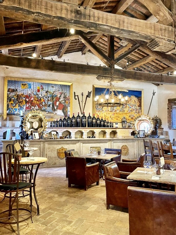 This rustic tasting room with its weathered wooden beams and leather chairs invites you to sip wine like a medieval lord&mdash;minus the plague and questionable hygiene.