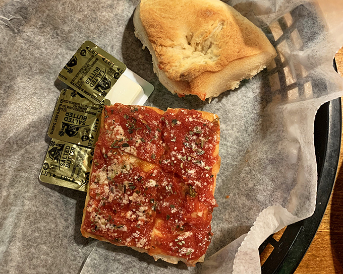 The star attraction: Tony's tomato pie in all its saucy, minimalist glory. That perfect ratio of bright sauce to subtle cheese is what food dreams are made of. 