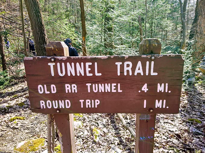 When a simple wooden sign becomes your gateway to discovering Pennsylvania's hidden railroad history.
