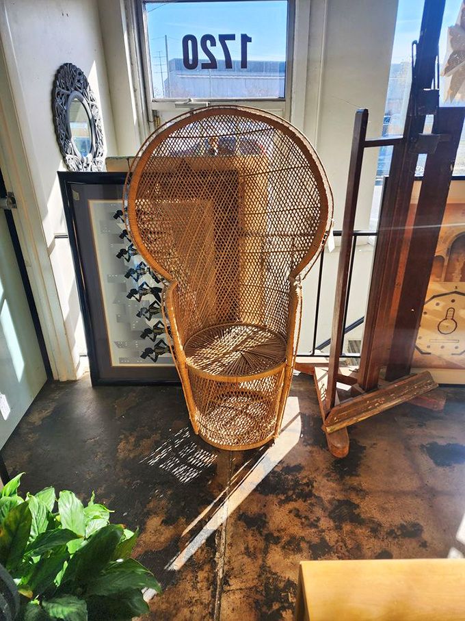 The throne awaits! This vintage peacock chair isn't just furniture—it's your ticket to feeling like 1970s royalty without the royal budget.