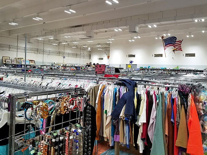 A treasure hunter's paradise awaits inside, with rows upon rows of carefully organized clothing just begging for a second chance at fashion glory.