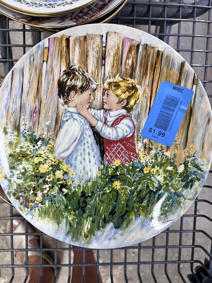 For less than a latte, this charming vintage plate offers a window to simpler times when children played outdoors and nostalgia cost $1.99.