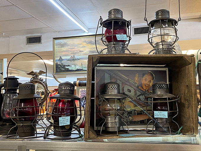 These vintage railroad lanterns once guided trains through midnight fog. Now they'll guide your dinner guests to the cocktail cabinet with historic flair.
