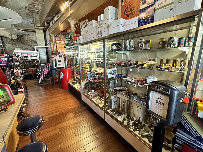 Die-cast dreams and miniature memories line these shelves. Every car represents someone's childhood road trip or first drive-in movie date.