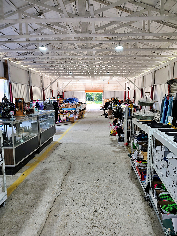 Treasure-hunting aisles stretch toward daylight, where one person's "I don't need this anymore" becomes your "I've been looking everywhere for this!"