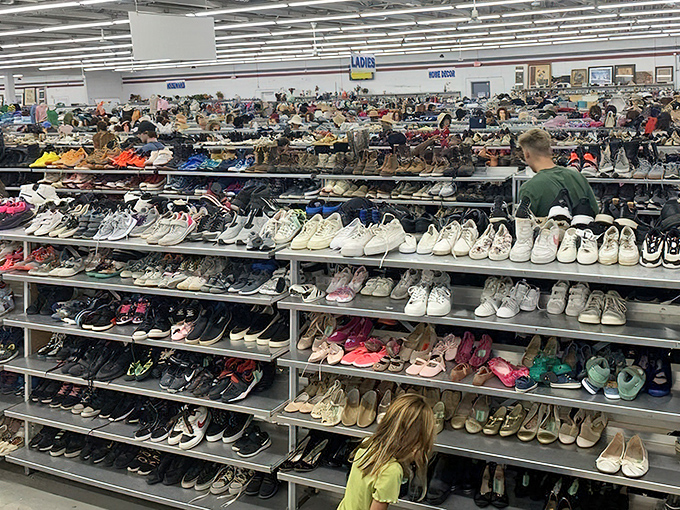 Shoe heaven stretches endlessly, where Cinderella's stepsisters would finally find their perfect fit without breaking budgets.